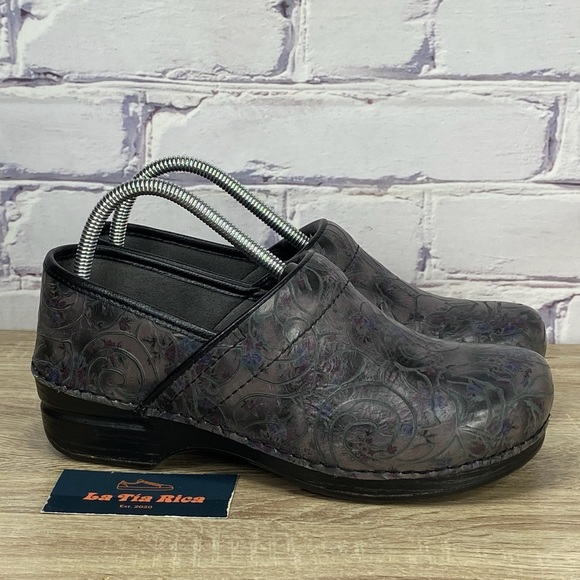 Dansko | Shoes | Dansko Xp Plum Floral Grey Slip On Clogs 4 | Poshmark